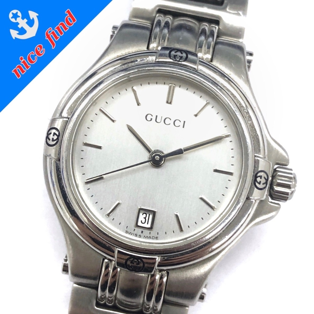 グッチ GUCCI 9040L クォーツ 腕時計 レディース ウォッチ QZ シルバーカラー文字盤 デイト SS ステンレス 不動品(女性用 ...