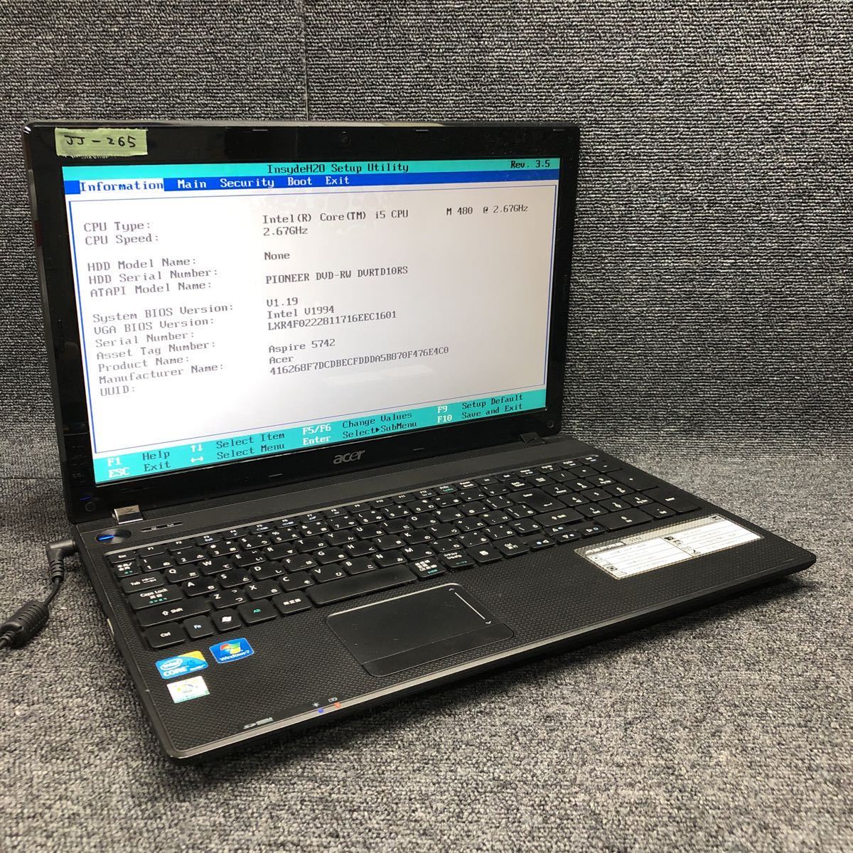 JJ-265 激安 ノートPC acer Aspire 5742 PEW71 Core i5 M480 2.67GHz 液晶不良 ドライブ欠品 ...