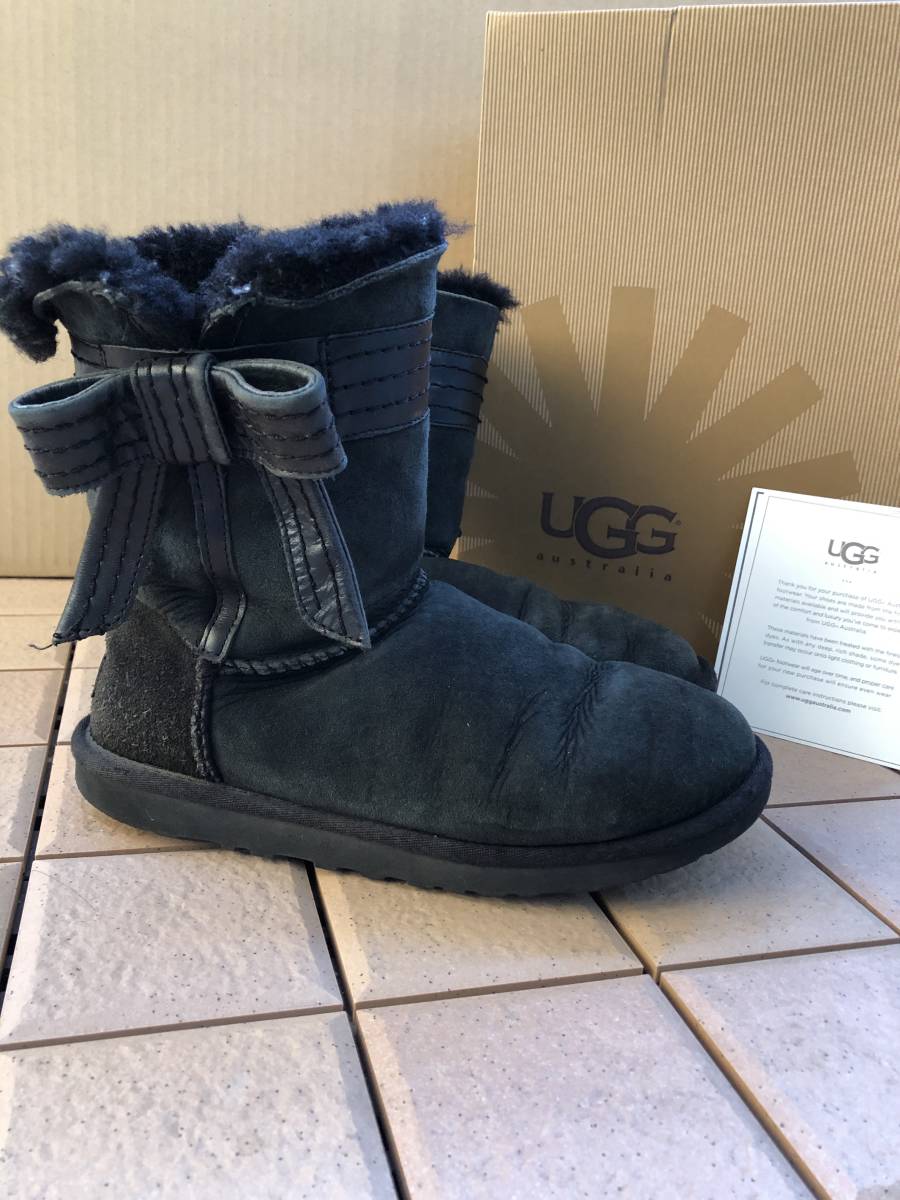 24.0cm UGG JOSETTE 黒 ジョゼット アグ リボン ムートン ブーツ(US7)｜売買されたオークション情報、yahooの商品情報をアーカイブ公開 - オークファン（aucfan ...