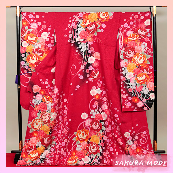 SAKURA MODE 474 1円 仕立て上がり 正絹 お振袖 赤色 牡丹 成人式 結婚式 卒業式 初詣などに 2Lサイズ 品(振袖)｜売買 ...