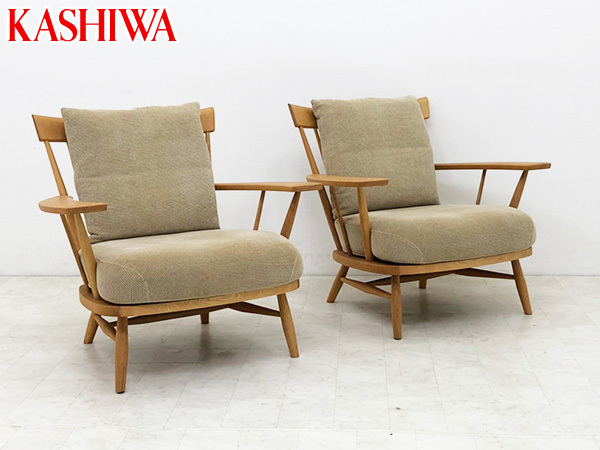 N8255 柏木工 アーム付1人掛けソファ OD61 2脚セット/1Pソファ/ロータイプ/ナラ材/無垢/最高級/北欧デザイン/25万(布製 ...