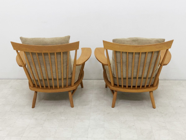 N8255 柏木工 アーム付1人掛けソファ OD61 2脚セット/1Pソファ/ロータイプ/ナラ材/無垢/最高級/北欧デザイン/25万(布製 ...