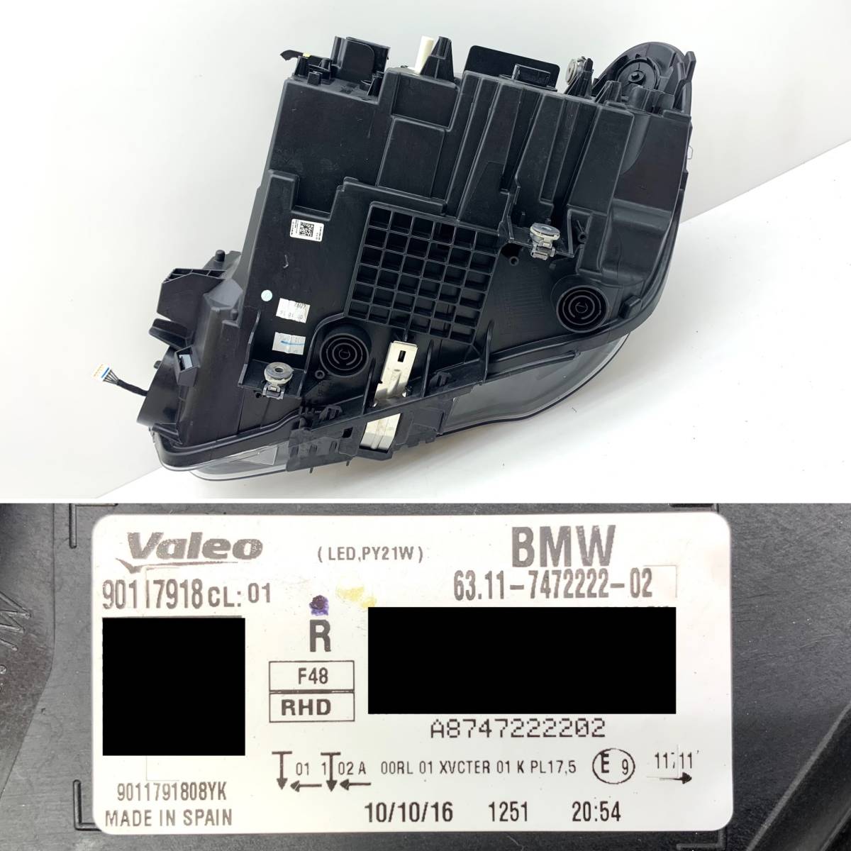 X1 F48 前期 / LED BMW 純正 右 ヘッドライト 63.11-7472222-02 63117436464 ランプ 3593 ...