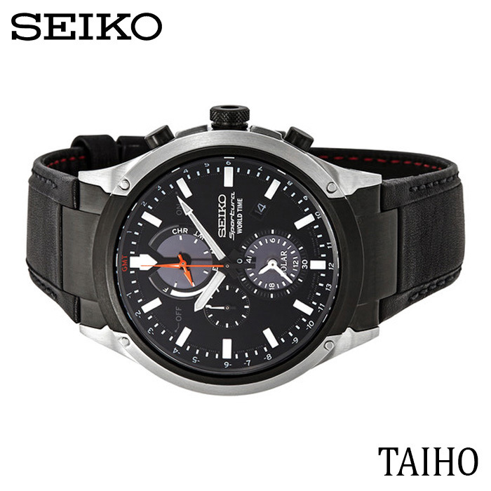 SEIKO セイコー 正規品 腕時計 スポーチュラ SPORTURA SOLAR ソーラー クロノグラフ メンズ 日付カレンダー ブラック 黒 ...