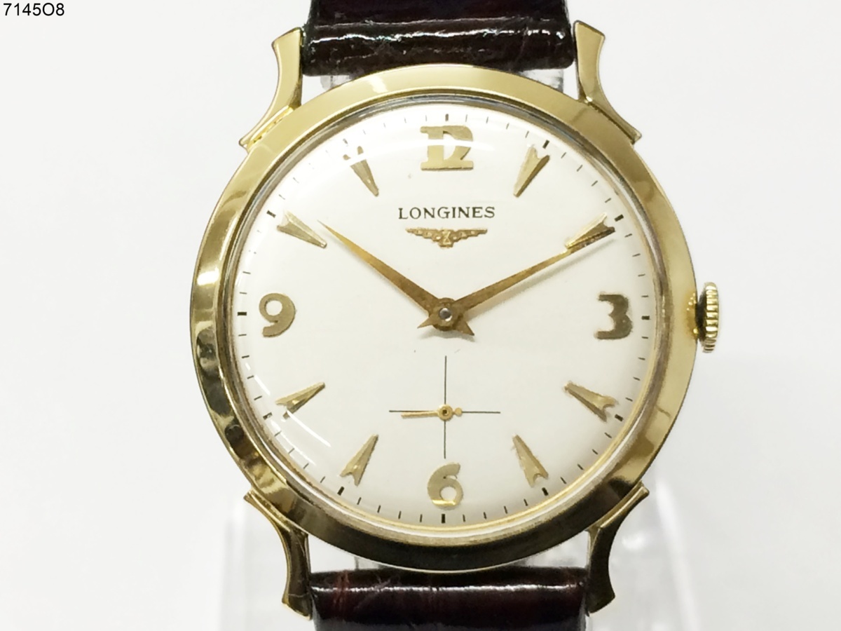 稼働品 LONGINES ロンジン Cal.23Z 17石 14 KARAT GOLD K14 金無垢 手巻き スモセコ メンズ 腕時計 純正 ...