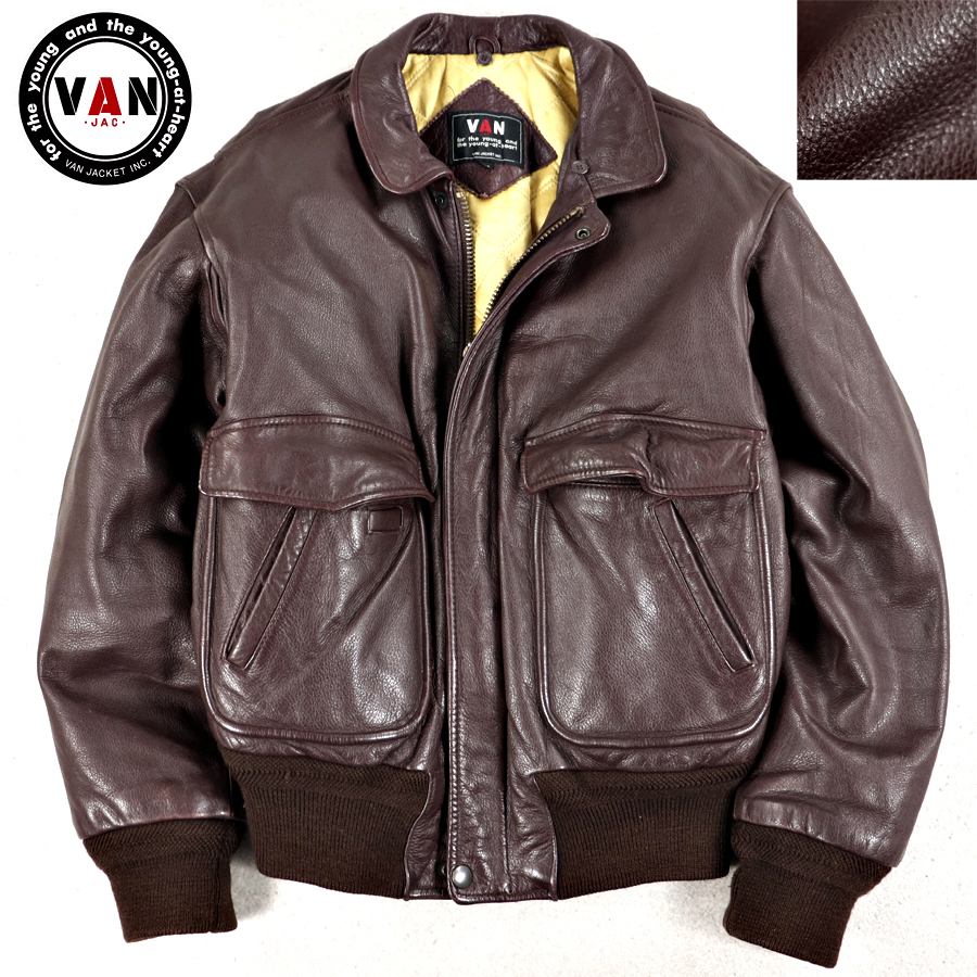 レア 正規品 旧VAN JAC ヴァン ヂャケット 牛革 ステアハイド オールレザー TYPE A-2 フライトジャケット ボルドー M ...