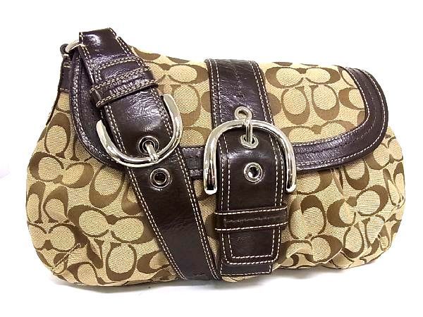 1円 COACH コーチ F15203 シグネチャー キャンバス×レザー ワンショルダーバッグ 肩掛けかばん レディース ブラウン系 ...