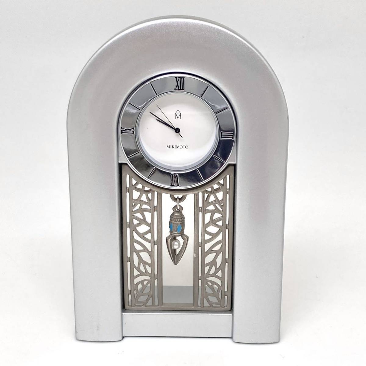 MIKIMOTO ミキモト 置き時計＆アドレス帳 646.5g table clock アナログ ブランド note パール pearl 革製 ...