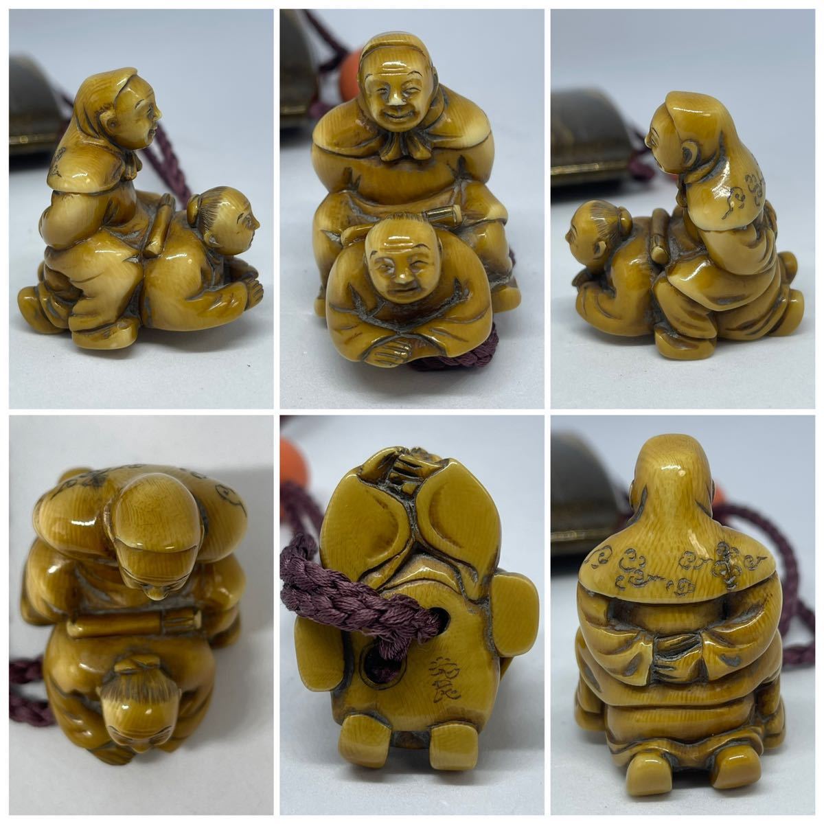 美術館藏品同手 極 宇治川先陣争蒔絵 梨地 印籠今泉 成之作 花押銘 珊瑚 緒締 銘 陵民 韓信 細密牙彫 根付 NETSUKE 布 箱付 ...