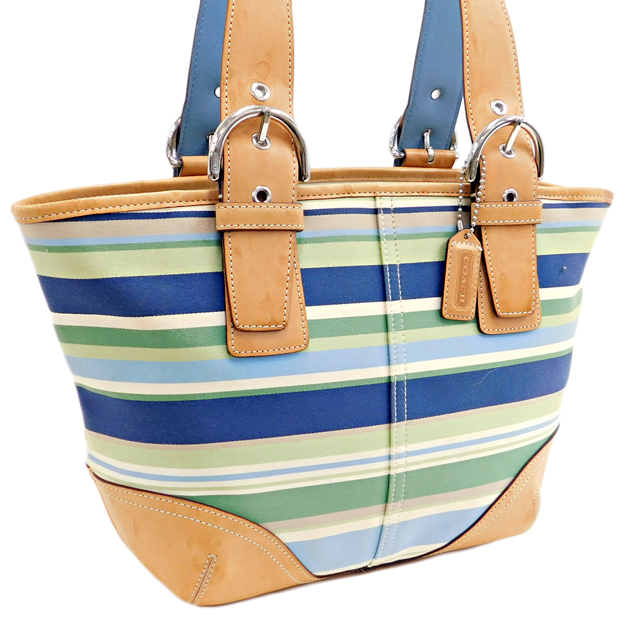 1円 コーチ ハンドバッグ 9516 マルチカラー系 ナイロン×レザー ストライプ お出かけ COACH Bss(ハンドバッグ)｜売買された ...