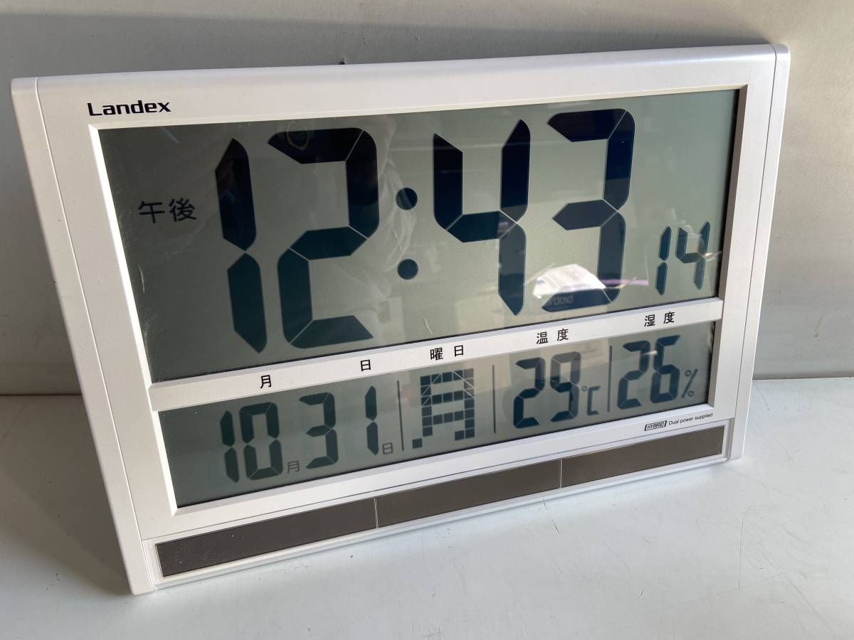⑤t183 Landex ランデックス 電波 時計 YW9088WH ホワイト タイムゲート ソーラー 温度 湿度計 フルオートカレンダー ...