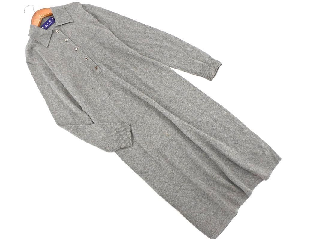 Ralph Lauren ラルフローレン シルク カシミヤ混 ポロ ニット ワンピース sizeL/グレー dcb3 レディース(ワンピース ...