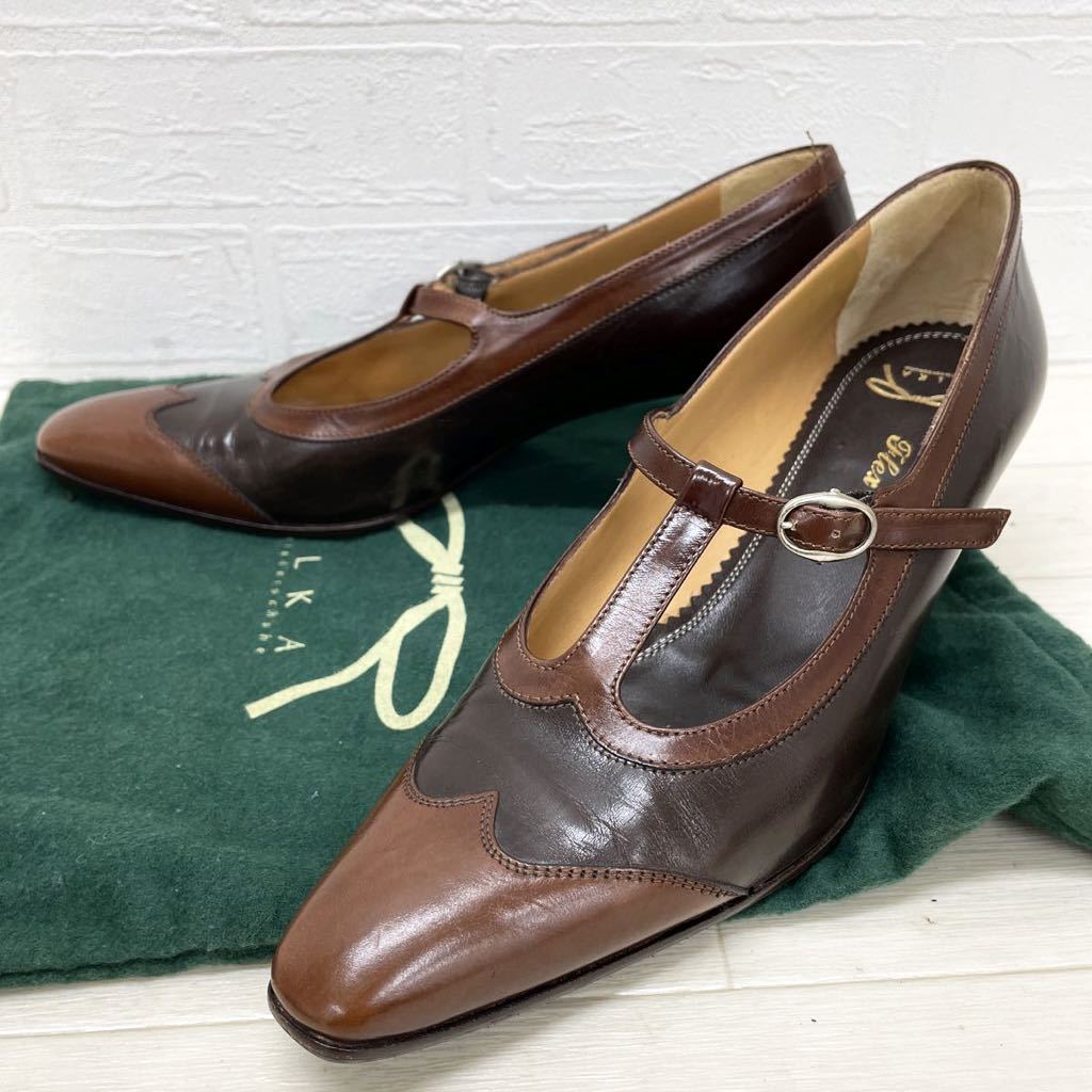 958 ALKA Flex アルカ レザー パンプス ヒール ウィングチップ ストラップ 36.5 23.5ほど レディース ブラウン(ブラウン系)｜売買されたオークション情報、yahooの ...