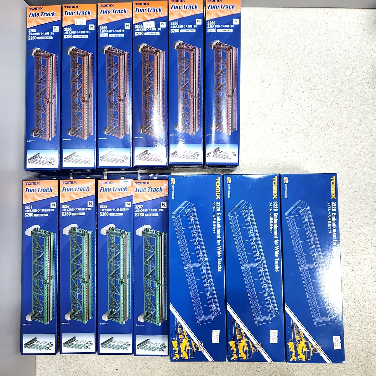 未組立 TOMIX トミックス 3228 ワイドレール用築堤セット 3点 上路式単線トラス鉄橋S280 3267深緑4点 3266赤6点 ...