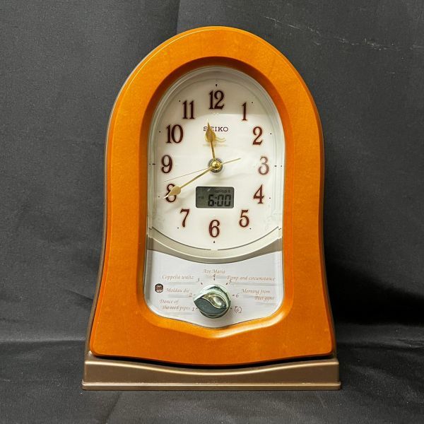 CFK125K SEIKO セイコー QM737B 置時計 RADIO WABE CONTROL 電波時計 木枠 メロディー時計(目覚し時計 ...