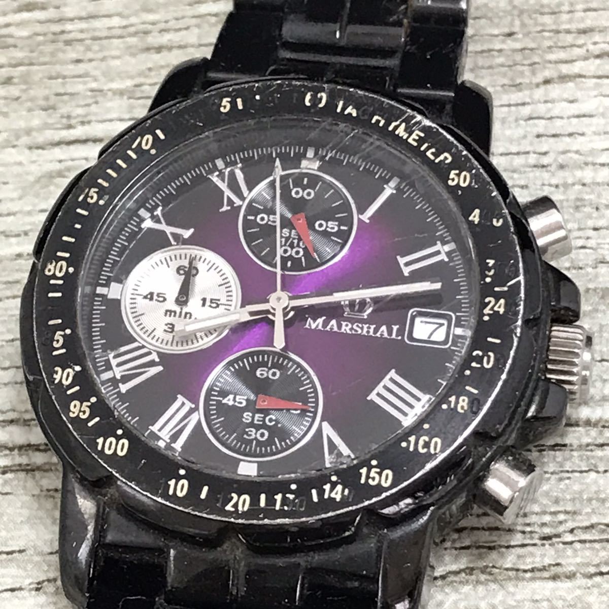 832-1313 稼働品 MARSHAL マーシャル SUN FLAME HL/41 メンズ腕時計 クロノグラフ 金属ベルト 黒(クロノグラフ ...