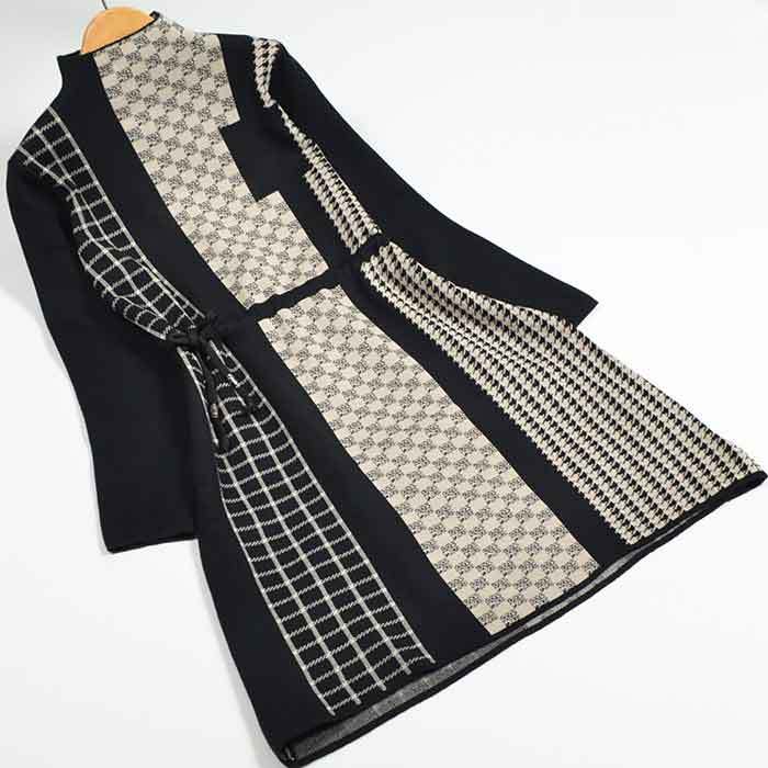 M~L ミックス柄 ニット ワンピース レディース ウエストリボン チュニック丈 長袖 オシャレ 秋冬/ブラック 黒/11734687-247(Lサイズ)｜売買されたオークション情報 ...