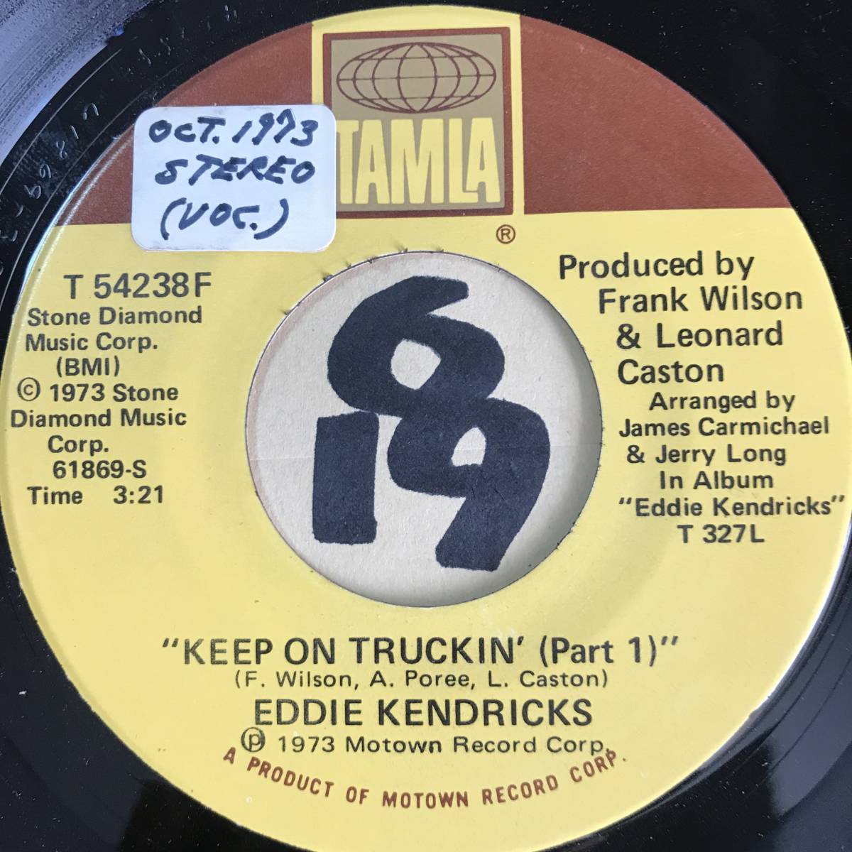 試聴 73年全米1位ソウル1位 EDDIE KENDRICKS KEEP ON TRUCKIN’ PT1 PT2 両面NM James ...