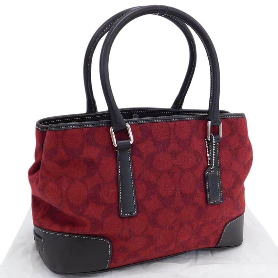 1円 同様 コーチ ハンドバッグ レッド系 7723 フェルト×レザー シグネチャー おしゃれ 可愛い COACH E.Bssl.tI-2 ...