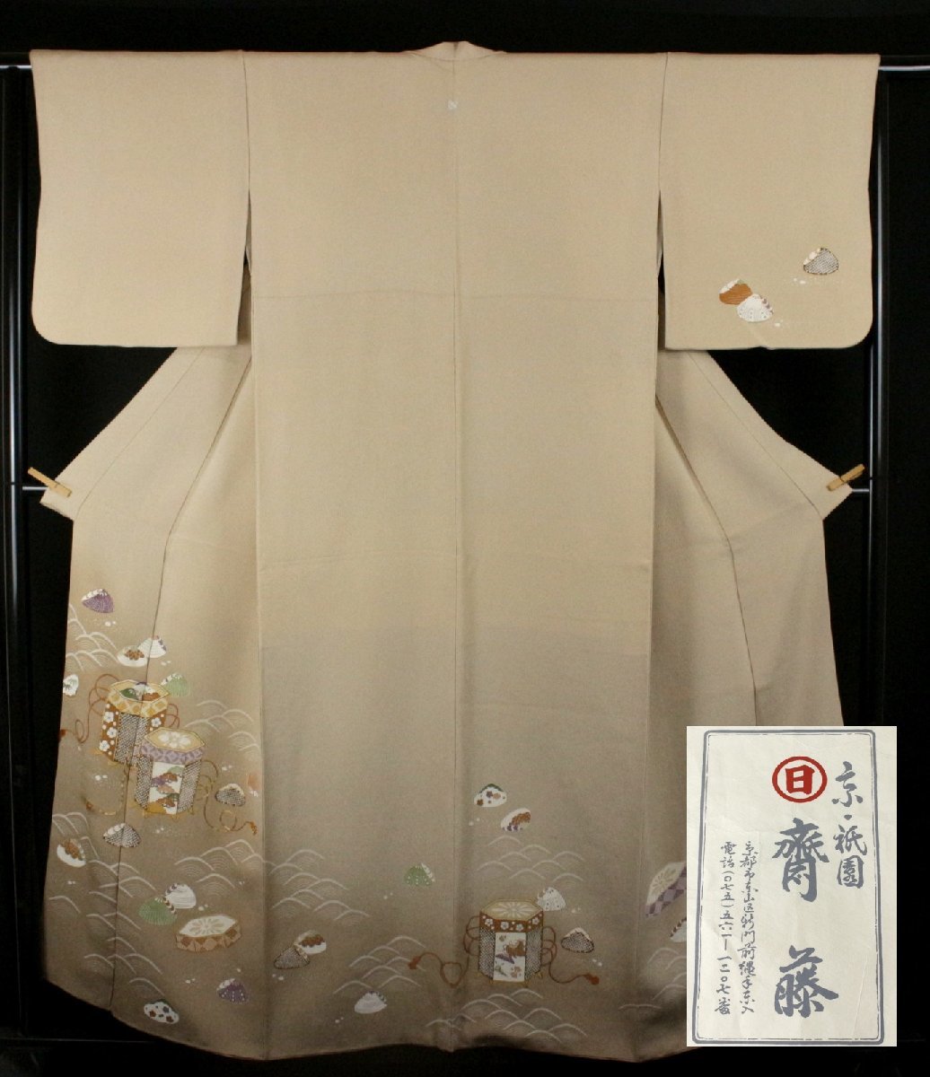 京ぎをん齋藤 一つ紋訪問着 ちりめん 白波 貝桶紋様 裄：64.5cm e11-261(仕立て上がり)｜売買されたオークション情報、yahooの商品情報をアーカイブ公開 - オークファン ...