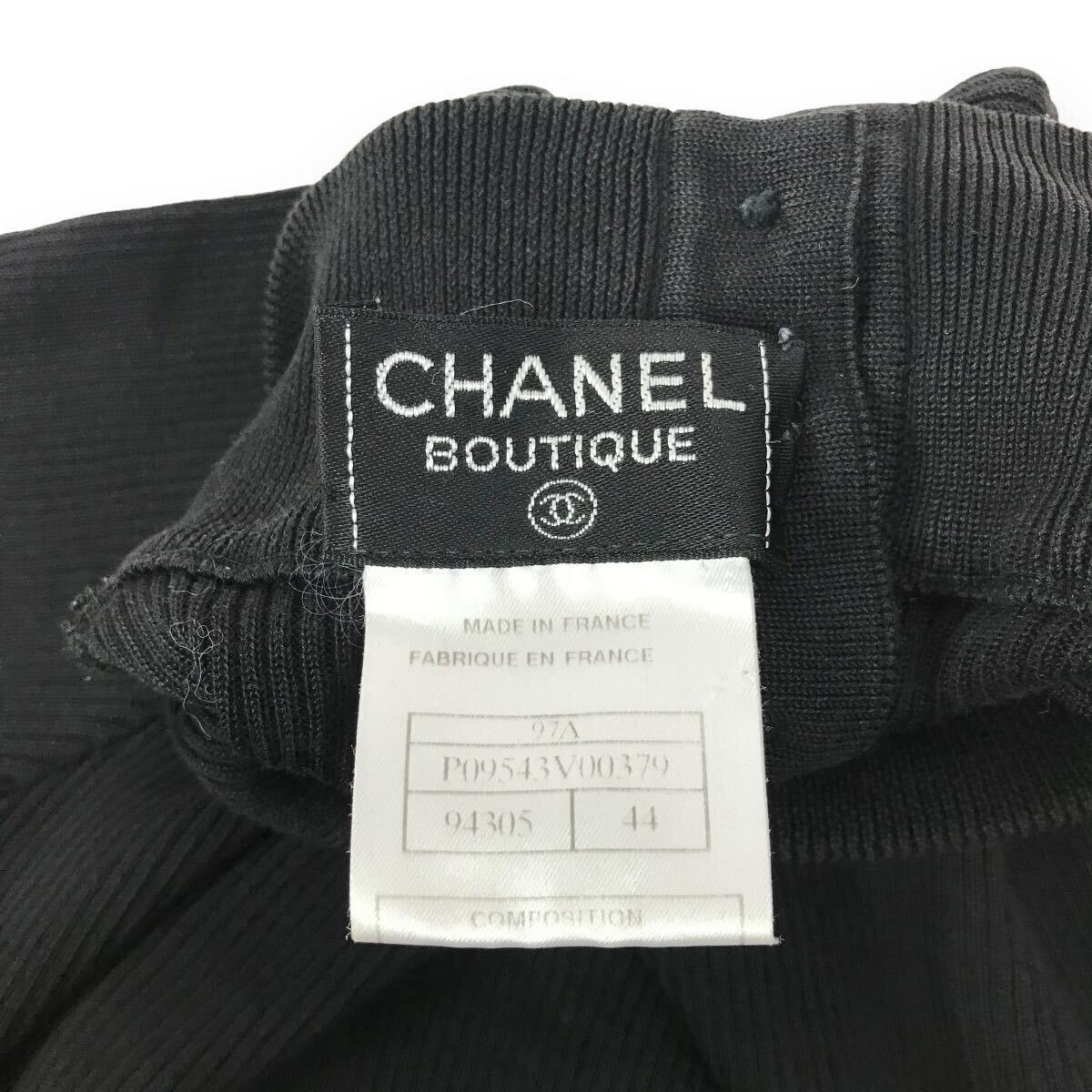 n3 正規品 CHANEL 97A シャネル ハイネック ニット 半袖 トップス リブ サマーニット ブラック 44 フランス製 ...