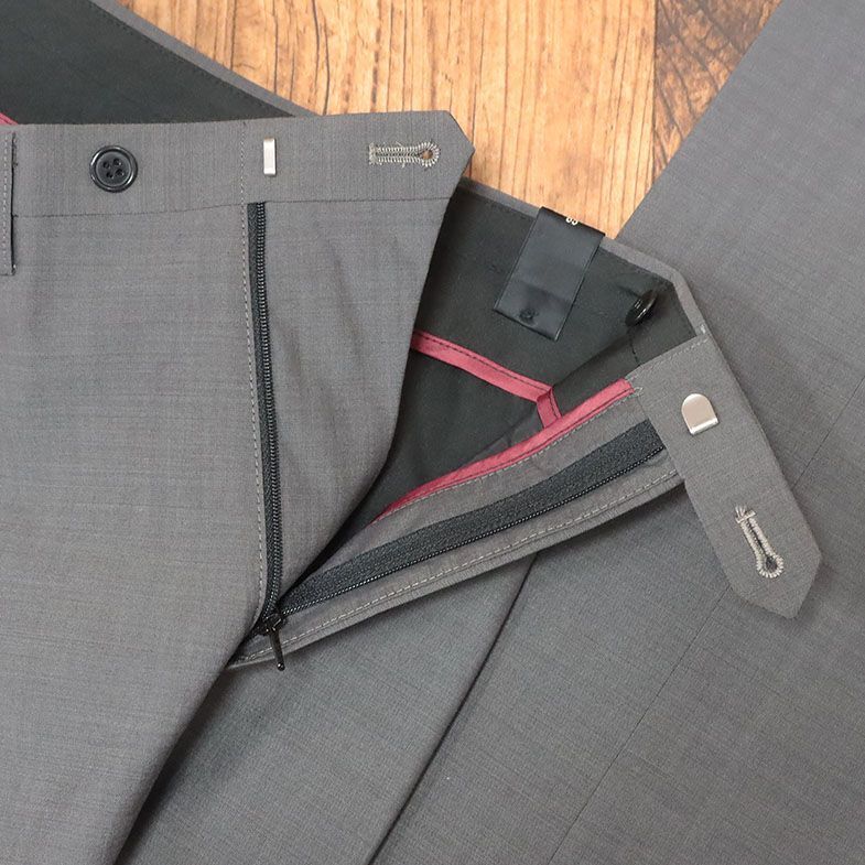 1円/TREBIO/97cm/スラックス パンツさらっと なめらか ウール混 無地 ノータック 洗濯OK 上品 美脚 /ダークグレー ...