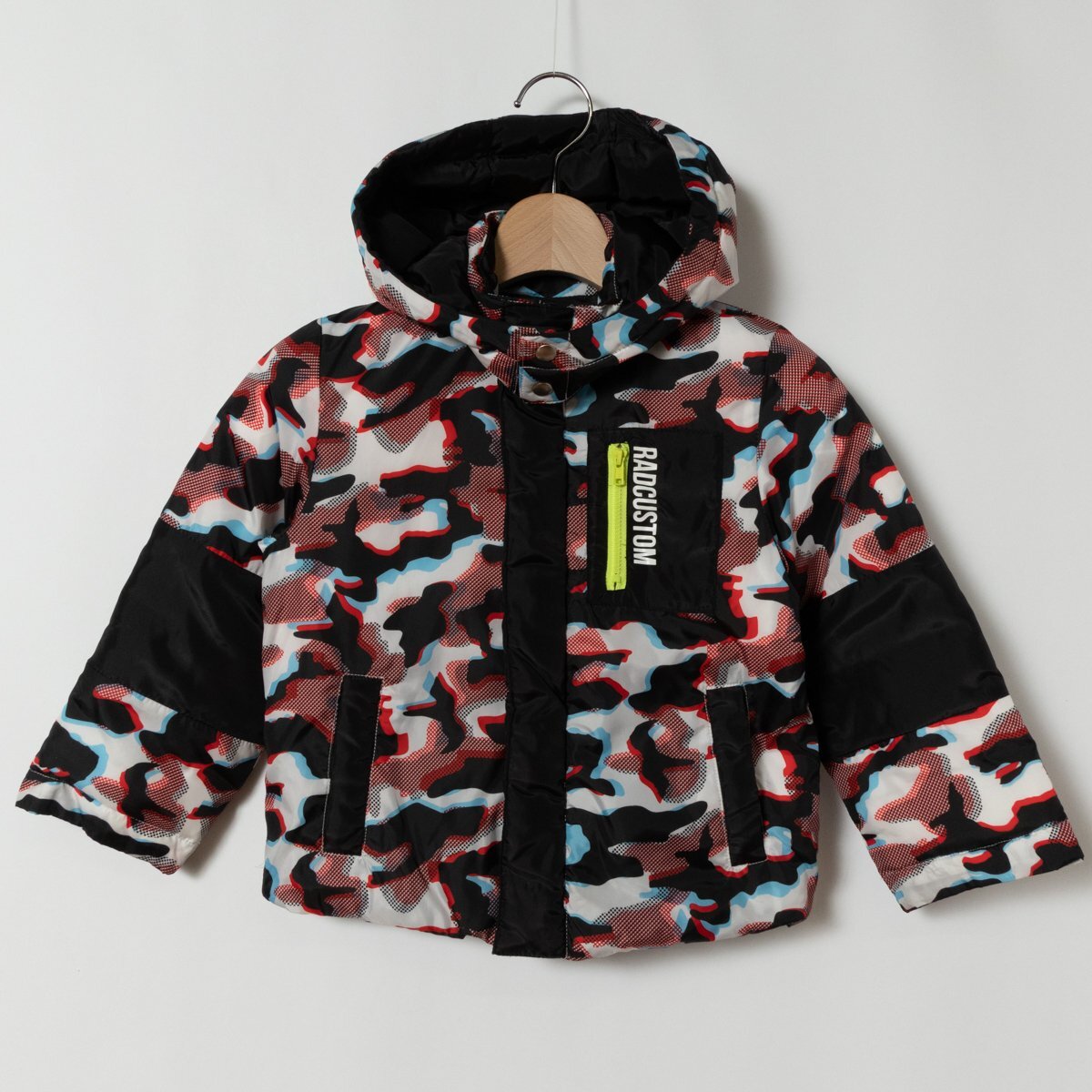 RAD CUSTOM ラッドカスタム 子供服 キッズ 120cm 中綿入りダウンジャケット フード取り外し Bebe ブラック 黒 マルチカラー 迷彩柄 柄物(ジャンパー、ブルゾン)｜売買され ...