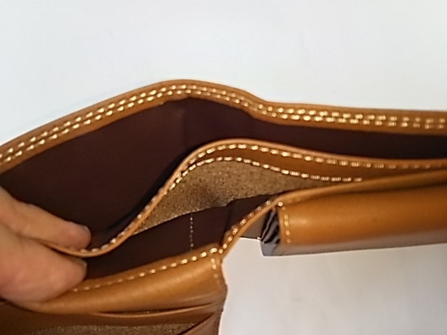 メンズ 二つ折り財布 中ベラ付き パス入れ付 本革 シュリンクレザー 茶 IC0114 良品 特価 セール 格安 お買い得(二つ折り財布（小銭 ...