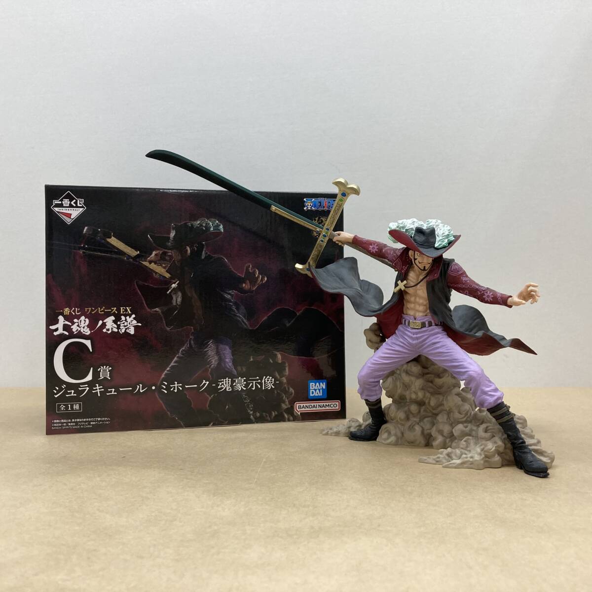 K444 ジャンク品 BANDAI NAMCO 一番くじ ワンピース EX 士魂ノ系譜 C賞 ジュラキュール ミホーク‐魂豪示像‐ フィギュア ...