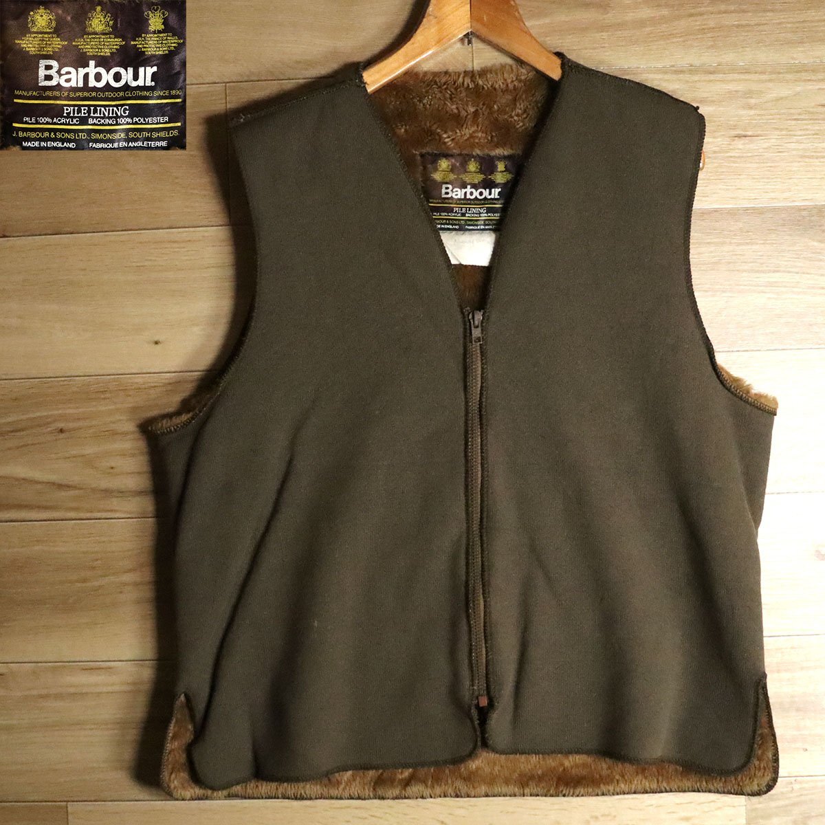 H5Y/Y5.3-4 90s イギリス製 Barbour バブアー ボアライナーベスト ファーライナー LARGE メンズ OPTIジッパー ...