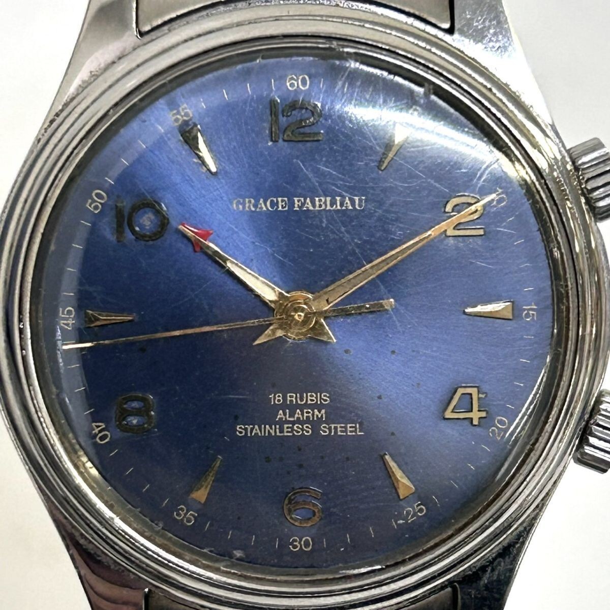 G227-I57-3078 GRACE FABLIAU グレース ファブリオ 18ルビー 手巻き 稼動 メンズ 腕時計 シルバーカラー ブルー ...