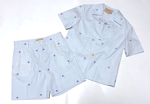 二点落札 2A48 GUCCI グッチ キッズ セットアップ GG ロゴ刺繍 半袖シャツ ショートパンツ 5才/8才 男の子 ボーイ 子供用 ...