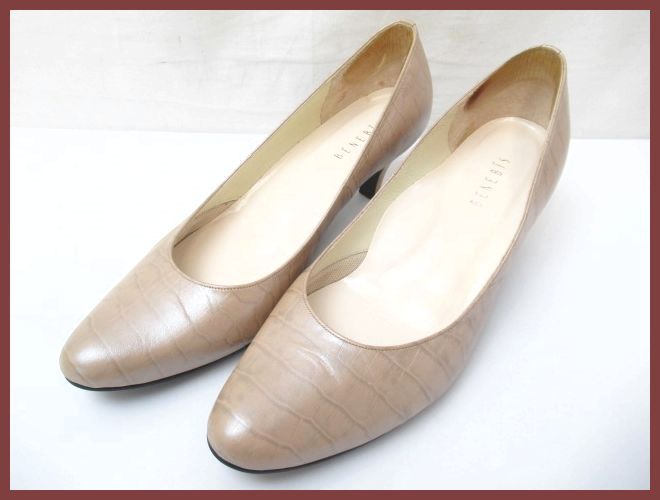 91100 BENEBIS/べネビス クロコ柄レザーパンプス バンド付き 24EEE/23.5cm相当/ヒール約5cm/ベージュ系(ベージュ系)｜売買されたオークション情報、yahooの商品 ...