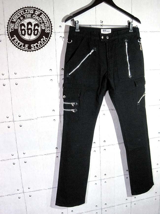 666 ORIGINAL CLOTHING トリプルシックス triple six/デザインジップ カーゴパンツW32/黒 ブラック/メンズ ...