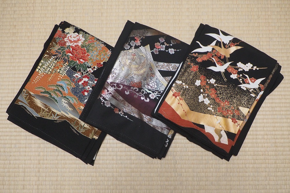 A1908-2257 丸文/黒留袖/アソート/リメイク 材料等に/鶴 花柄等/3点/家紋入/比翼付/仕立上り/正絹 他/ 梱包サイズ：100(留袖)｜売買されたオークション情報、yahooの ...