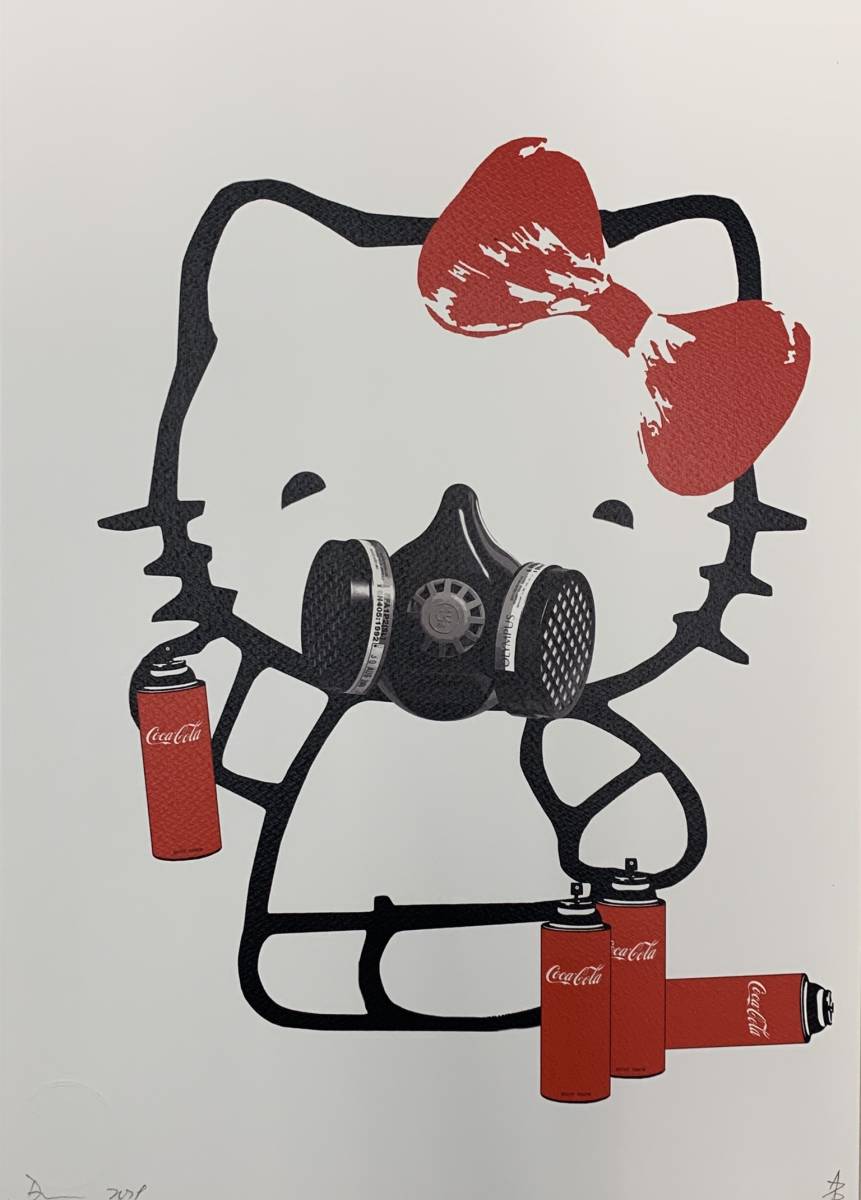 本物 世界限定品 Death NYC Kitty ハローキティ x ガスマスク x コカコーラ COA付サイン kaws Banksy ...