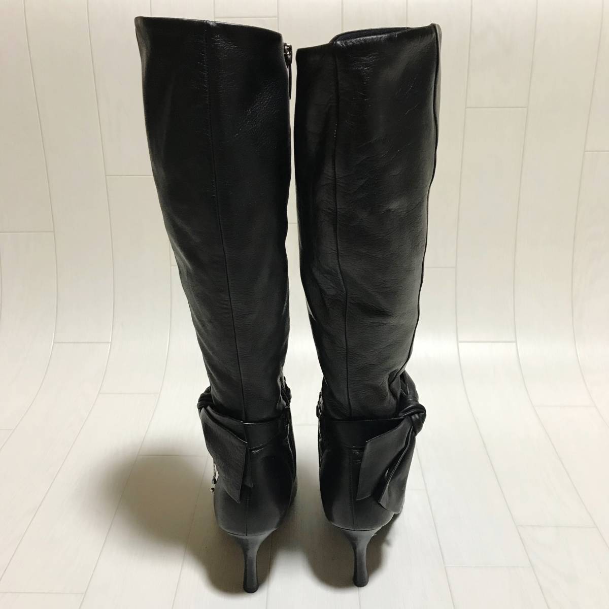 日本製 プールサイド POOL SIDE リボンベルト ライストーンバタフライ付き ポインテッドトゥ本革レザー美脚ロングブーツ22.5cm黒(22.5cm)｜売買されたオークション情報 ...