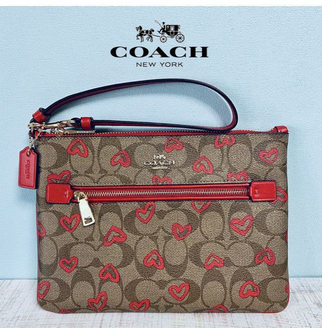 COACH コーチ シグネチャー クレヨンハート リストレット/クラッチ SG CRYN HRTS GLRY PC 91542 /Khaki ...