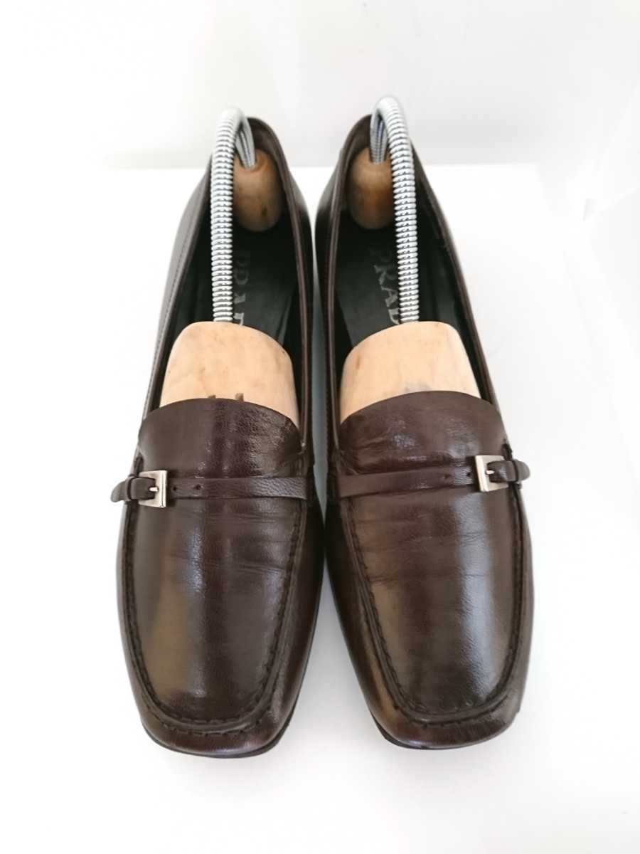 管理581 PRADA 35.5 プラダ ローファー スリッポン シューズ カジュアル レディース ブラウン 革靴 レザー 茶 イタリア製 35 1/2 ビジネス(女性用)｜売買された ...