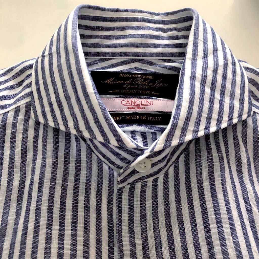 イタリーCANCLINI/カンクリーニ リネン生地使用 NANO UNIVERSE/ナノユニバース カッタウエイカラードレスシャツ 46 15 ...