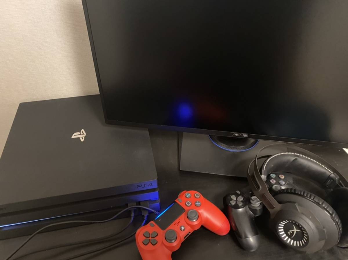 1円スタート/引退品 PS4 Pro 1TB / Asus VG255H / HyperX HX-HSCRS-GM / COD MW ...
