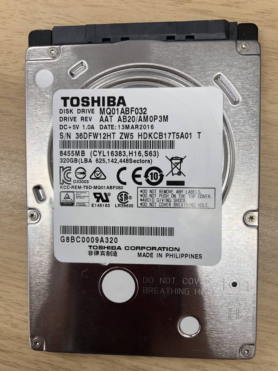 HDD ハードディスク MQ01ABF032 320GB 2.5インチ 7mm SATA TOSHIBA 状態注意 使用時間5431H フォーマット済み(300GB～)｜売買されたオークション ...
