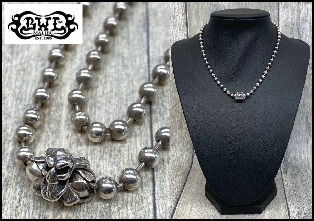 BILL WALL LEATHER BWL ビルウォールレザー シルバー スカル クロスボーン ロゴ 4mm ボール チェーン ネックレス ...