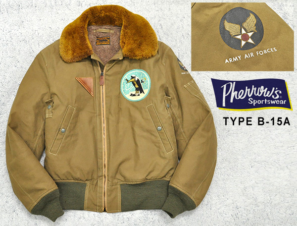 本格 フェローズ PHERROW'S 40's復刻 襟ムートン/裏ボア B-15A ワッペンカスタム＆フォースロゴ フライトジャケット オリーブ色/42(フライトジャケット)｜売買された ...