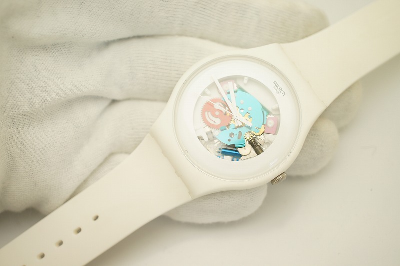 D378 作動良好 ケース付き Swatch スウォッチ 41mm スケルトン文字盤 ホワイト白 メンズ腕時計クォーツ お洒落｜ブランド腕時計