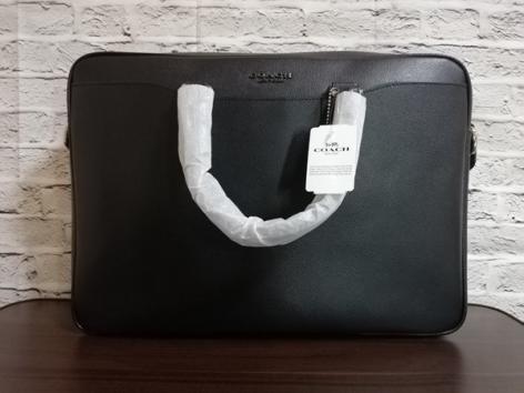 1円スタート COACHコーチブリーフケースF68030レザービジネスバッグハンドバッグショルダー薄型薄いブラック黒皮男メンズ紳士 ...