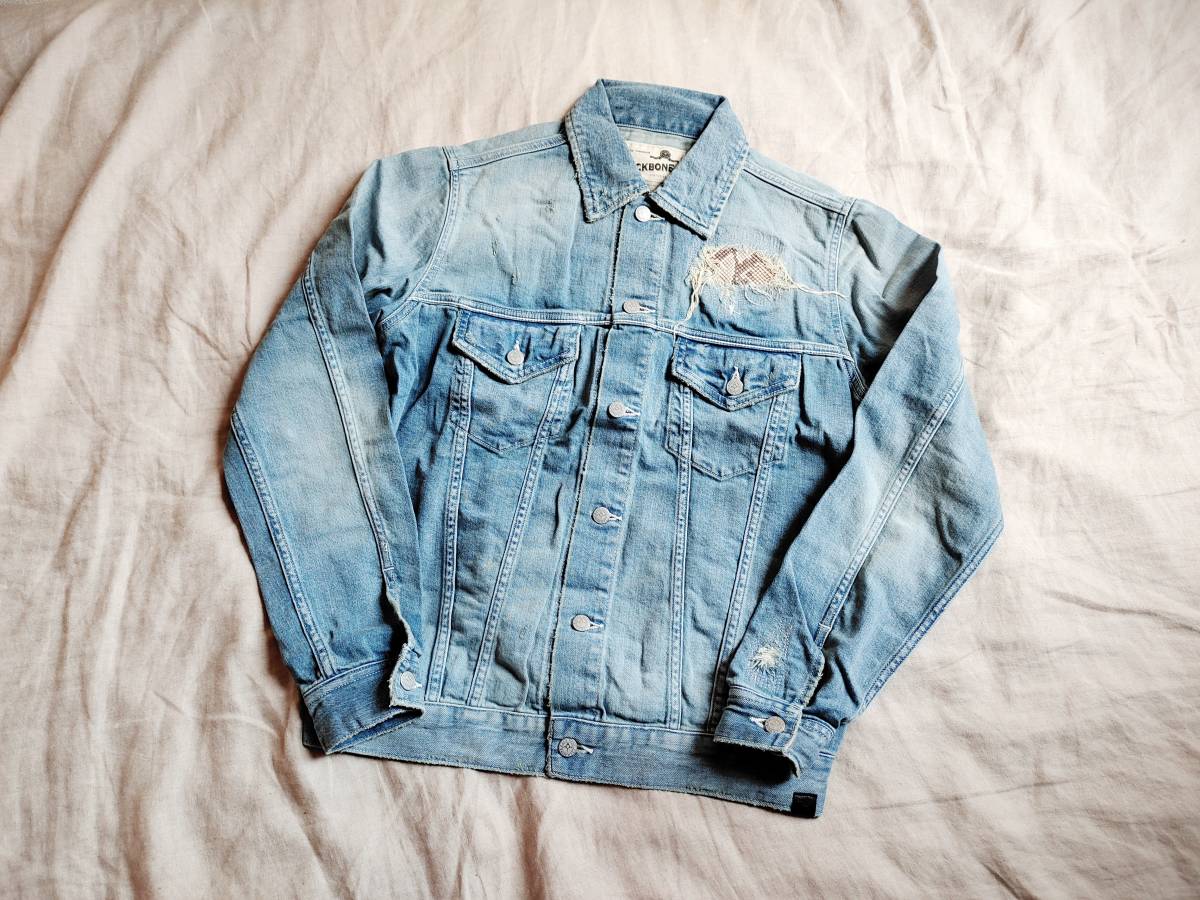 18AW BACK BONE バックボーン LEATHER PATCH TRUCKER パイソン ディアスキン レザー パッチ トラッカー デニム ジャケット M 青 6(バックボーン)｜売買 ...