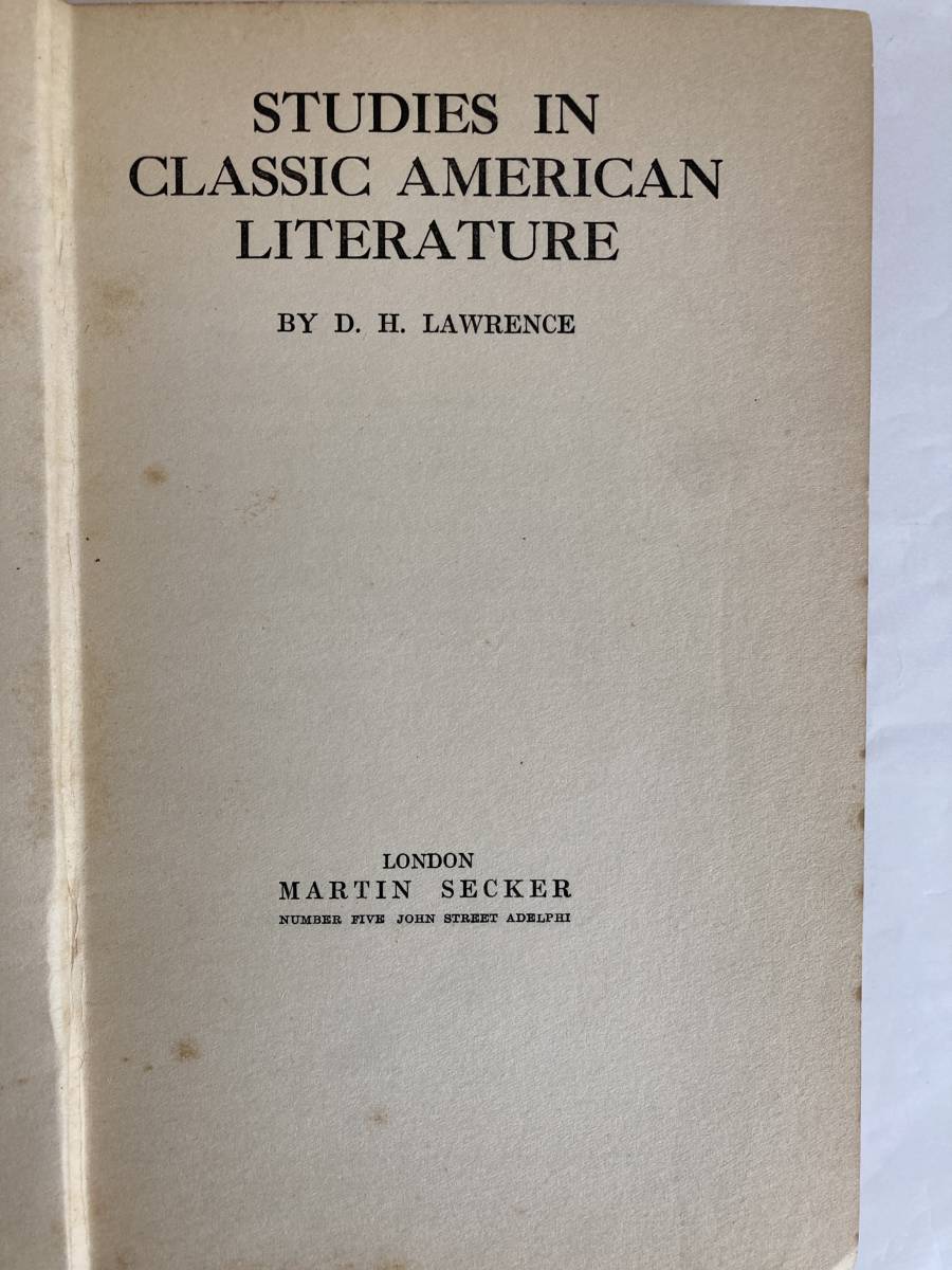 D H ロレンス著 古典アメリカ文学研究 洋書: STUDIES IN CLASSIC AMERICAN LITERATURE. FIRST ...