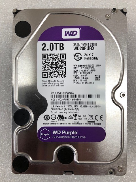 品 WESTERN DIGITAL Purple WD20PURX 3.5インチ内臓 HDD 2TB SATA/6Gbps ...