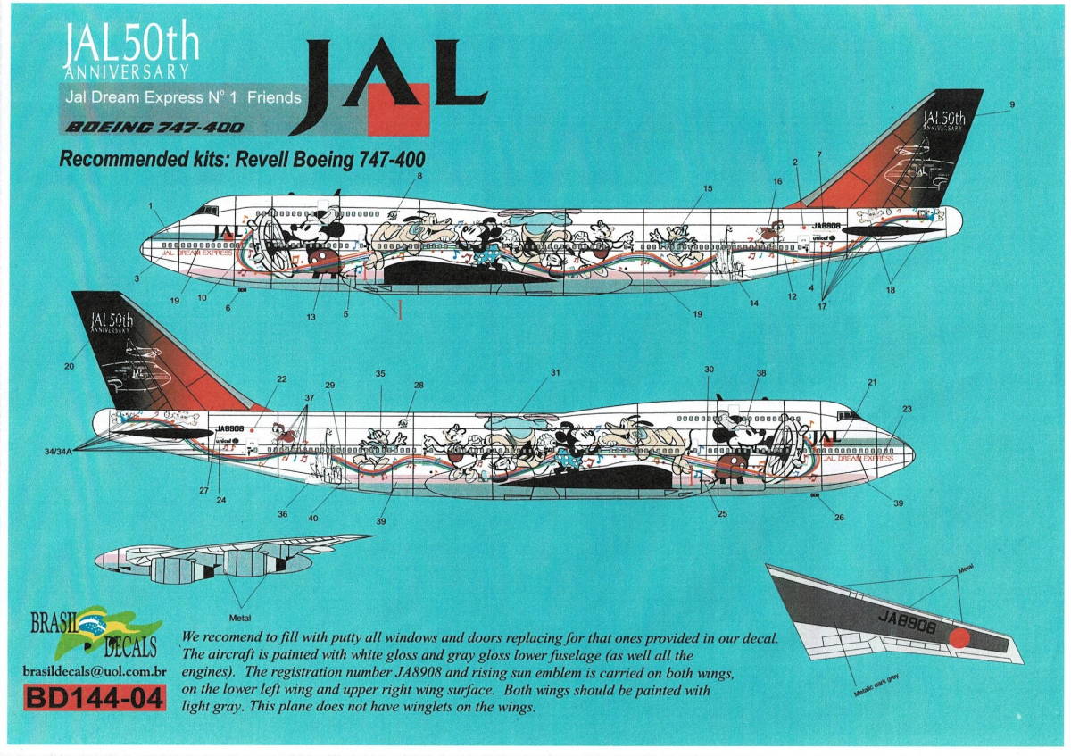BRASIL DECALS 1/144 JAL 50th ANNIVERSARY JAL DREAM EXPRESS N° 1 FRIENDS ...